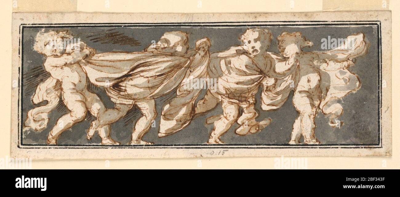 Frieze with Children. Horizontal basin with four children holding a ...