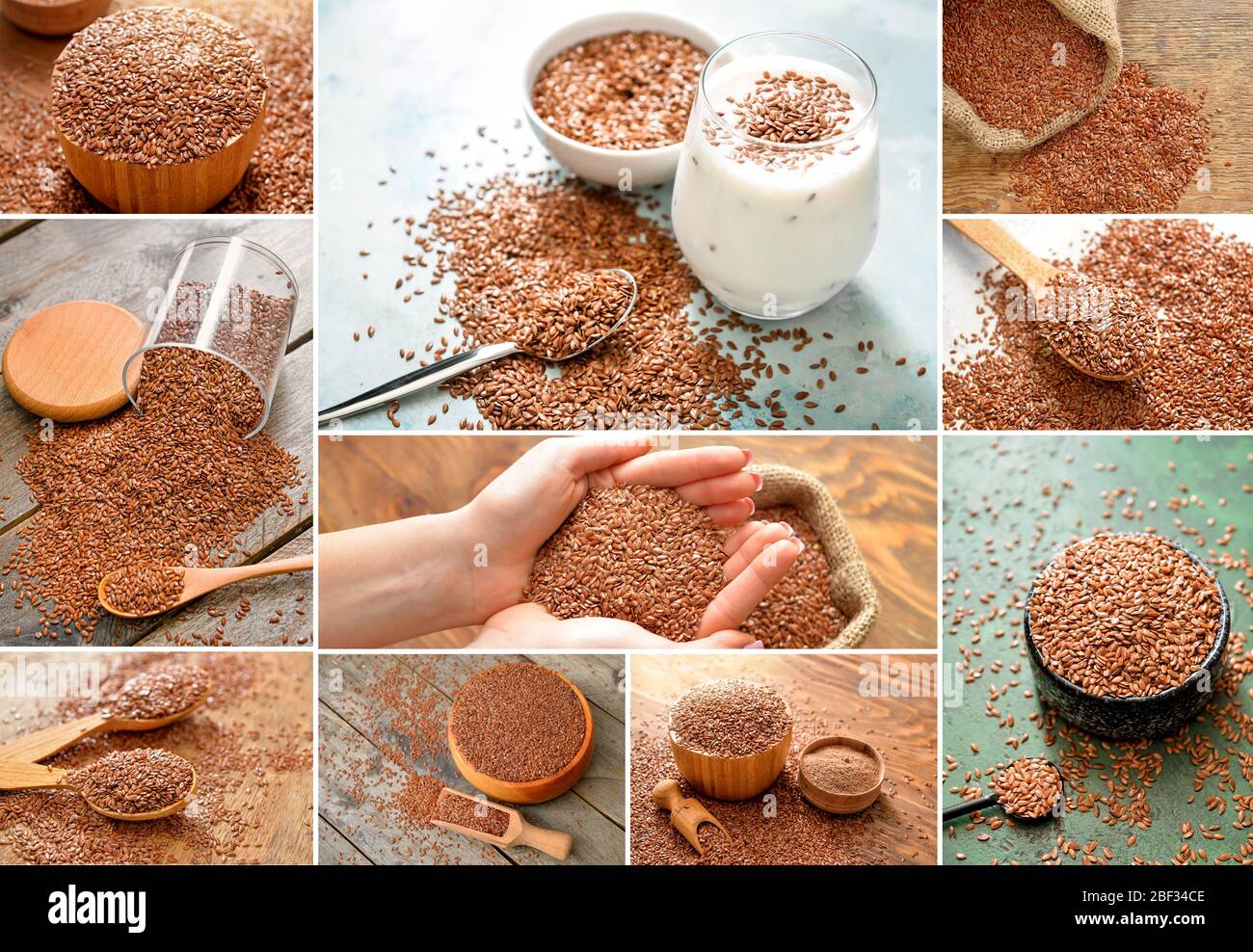Collage of photos with flax seeds Stock Photo - Alamy