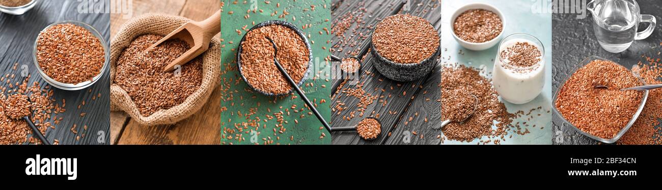 x#Collage of photos with flax seeds Stock Photo - Alamy
