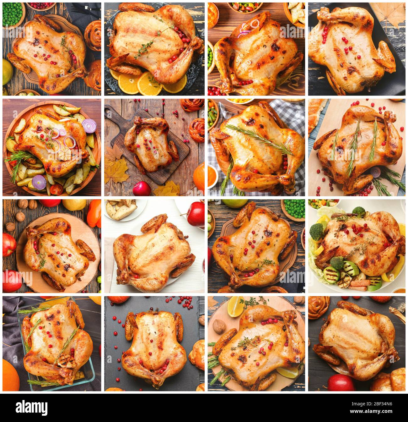 Collage of photos with tasty baked turkeys for Thanksgiving day Stock ...