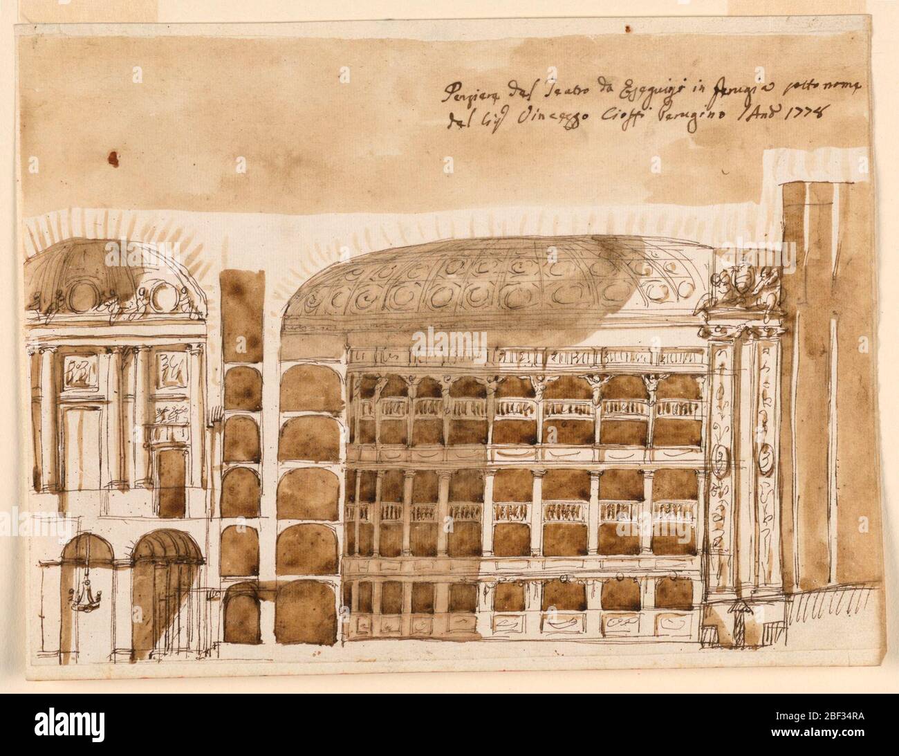Section of a Theater in Perugia. Horizontal rectangle: Cross-section of ...