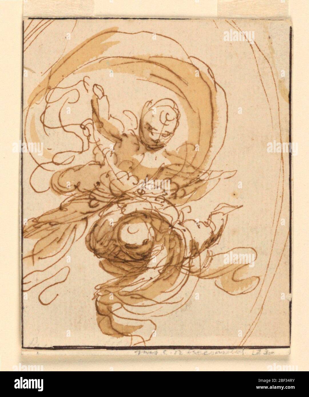 Design for a Painted Wall. Two flying putti with a cloth between them ...