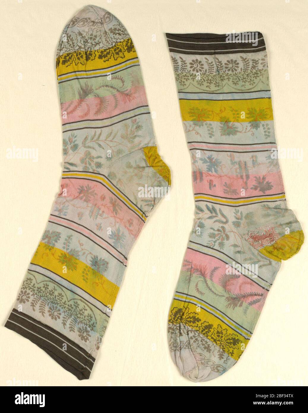 Pair of stockings. Striped stockings with printed floral pattern Stock ...