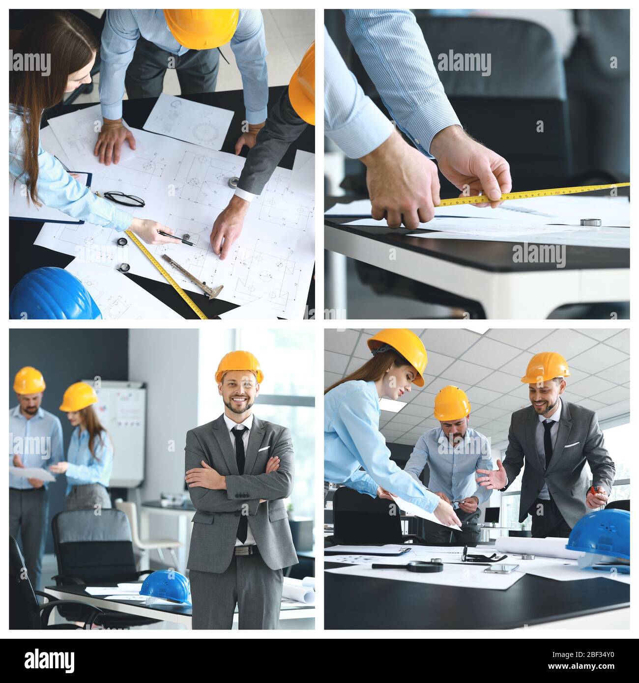 Collage of photos with engineers working in office Stock Photo - Alamy