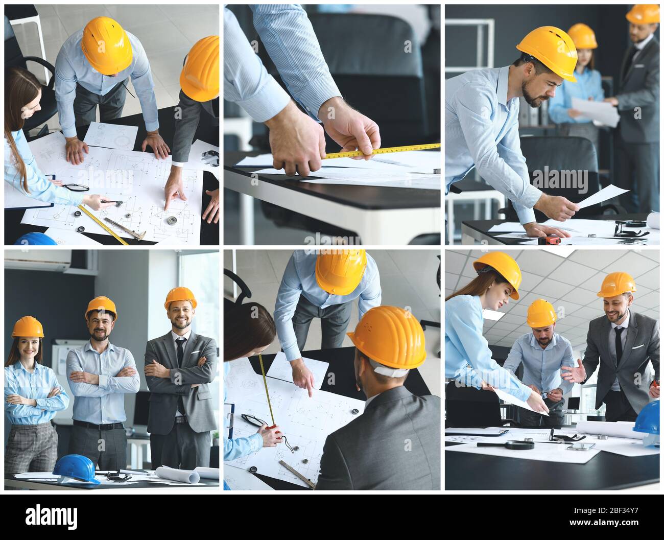 Collage of photos with engineers working in office Stock Photo - Alamy