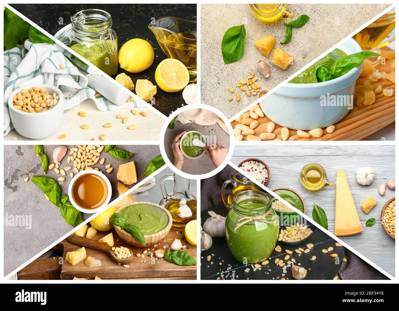 Collage of photos with pesto sauce and ingredients Stock Photo - Alamy
