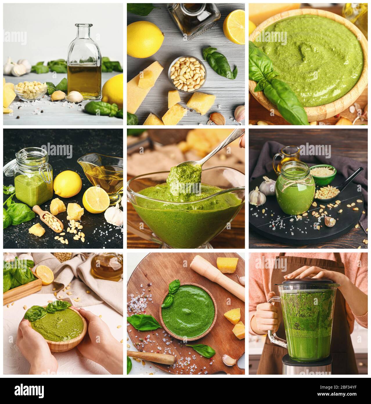 Collage of photos with pesto sauce and ingredients Stock Photo - Alamy