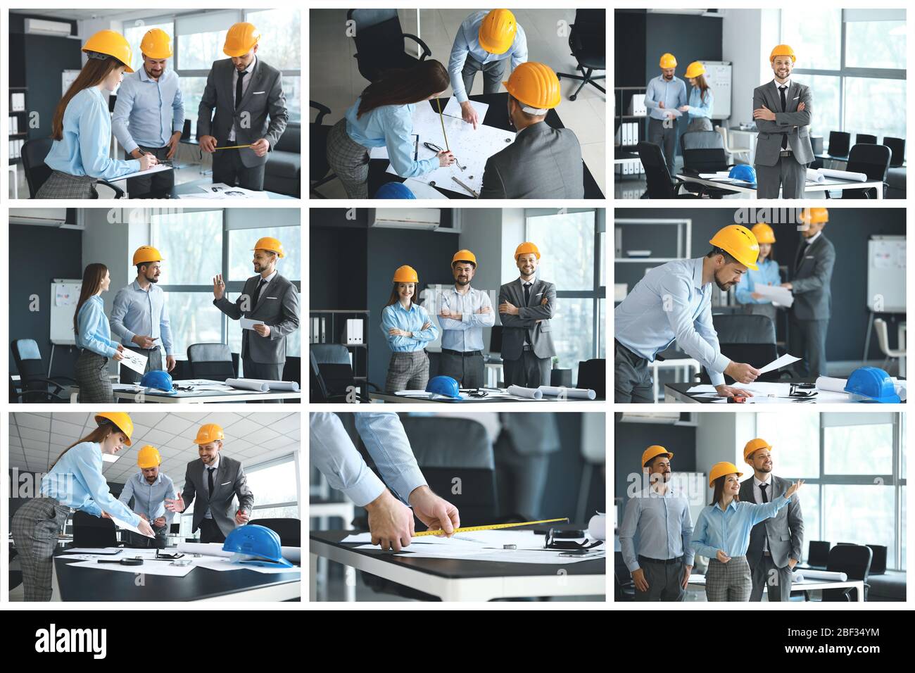 Collage of photos with engineers working in office Stock Photo - Alamy