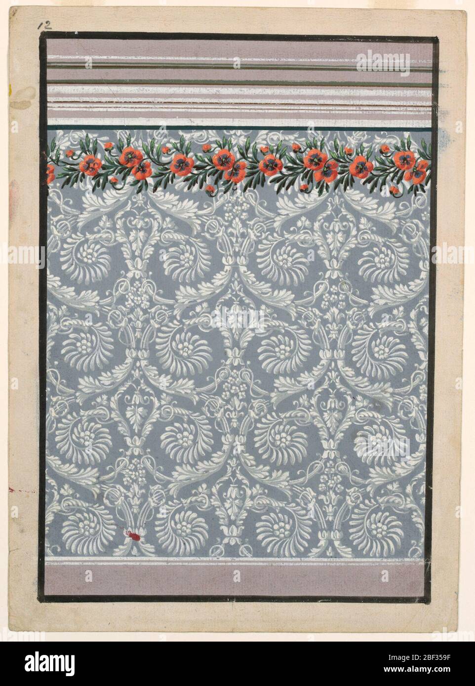 Design for a Painted Wall Decoration. The blue panel shows a ...