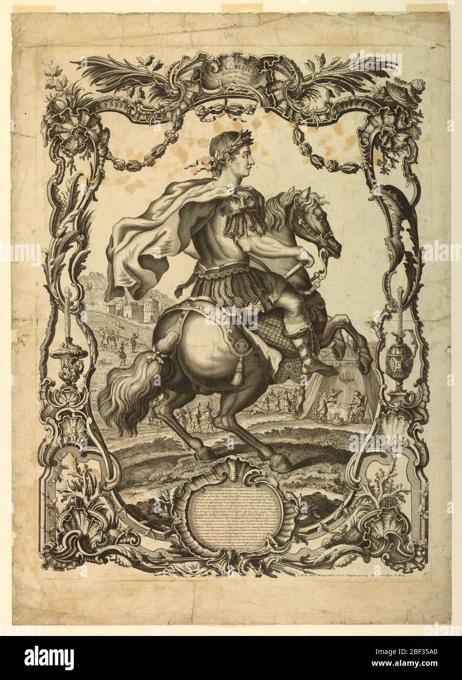 The Roman Emperor Vitellius 69 in escutcheon. Shown in profile and ...