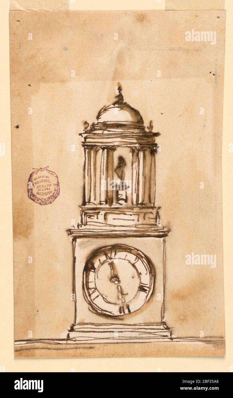 Timepiece. The overall shape of the clock mimics that of a Greek temple ...