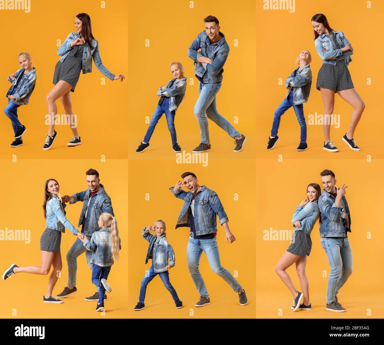 Set of dancing family on color background Stock Photo - Alamy