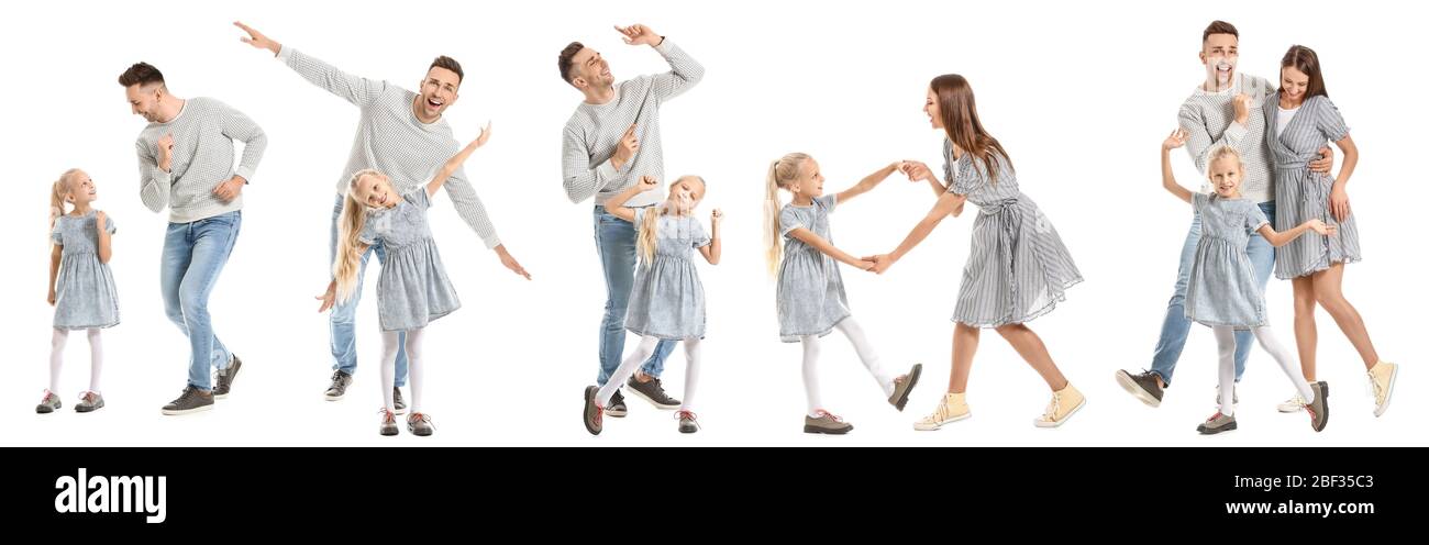 Set of dancing family on white background Stock Photo - Alamy