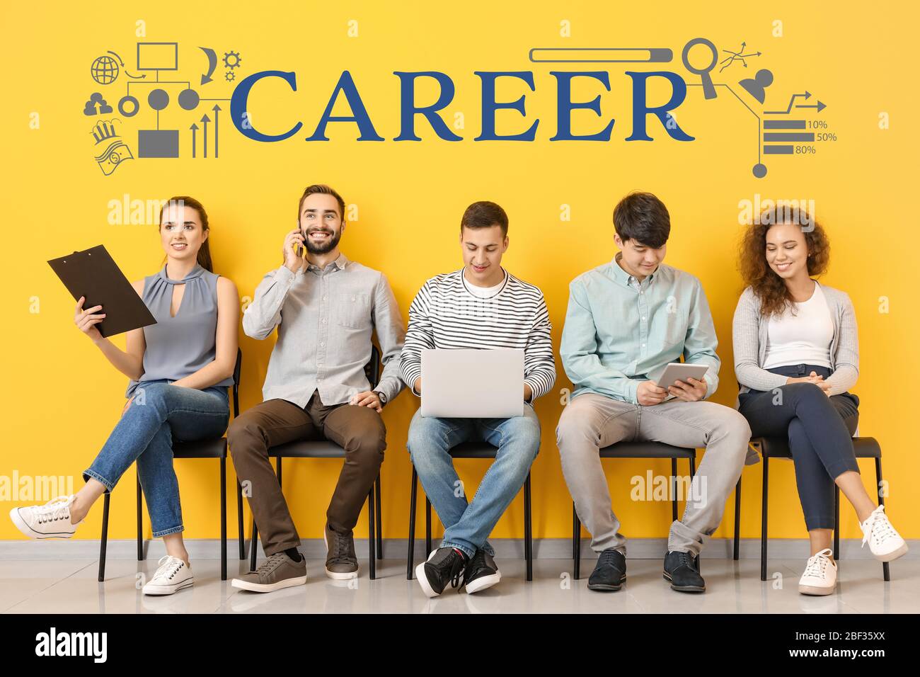 Young people waiting for job interview indoors Stock Photo - Alamy