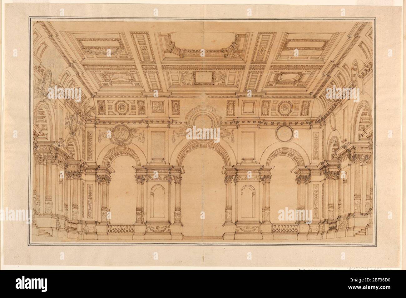 Room in a Palace. Horizontal rectangle. View into high hall supported ...