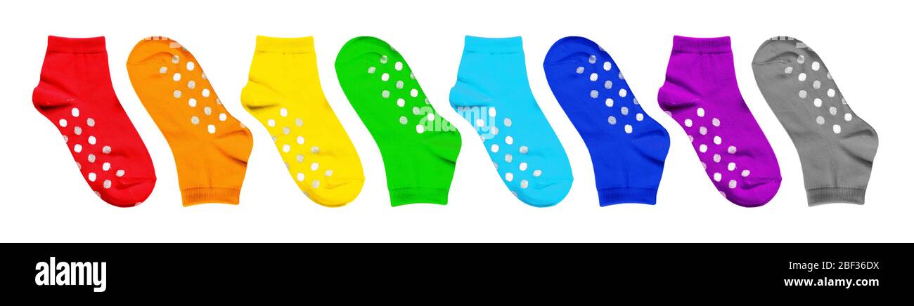 Colorful socks on white background Stock Photo - Alamy