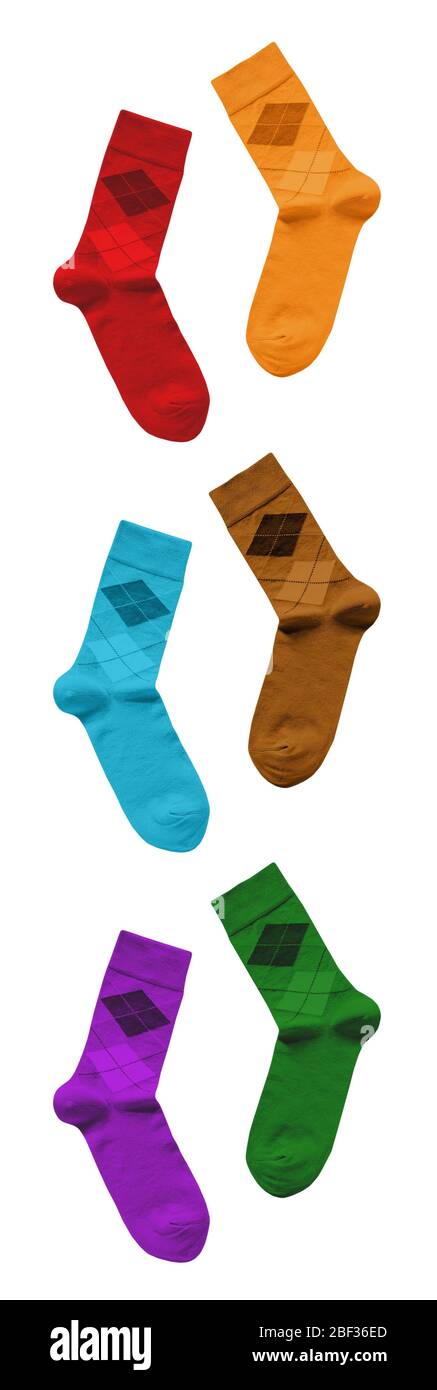 Colorful socks on white background Stock Photo - Alamy