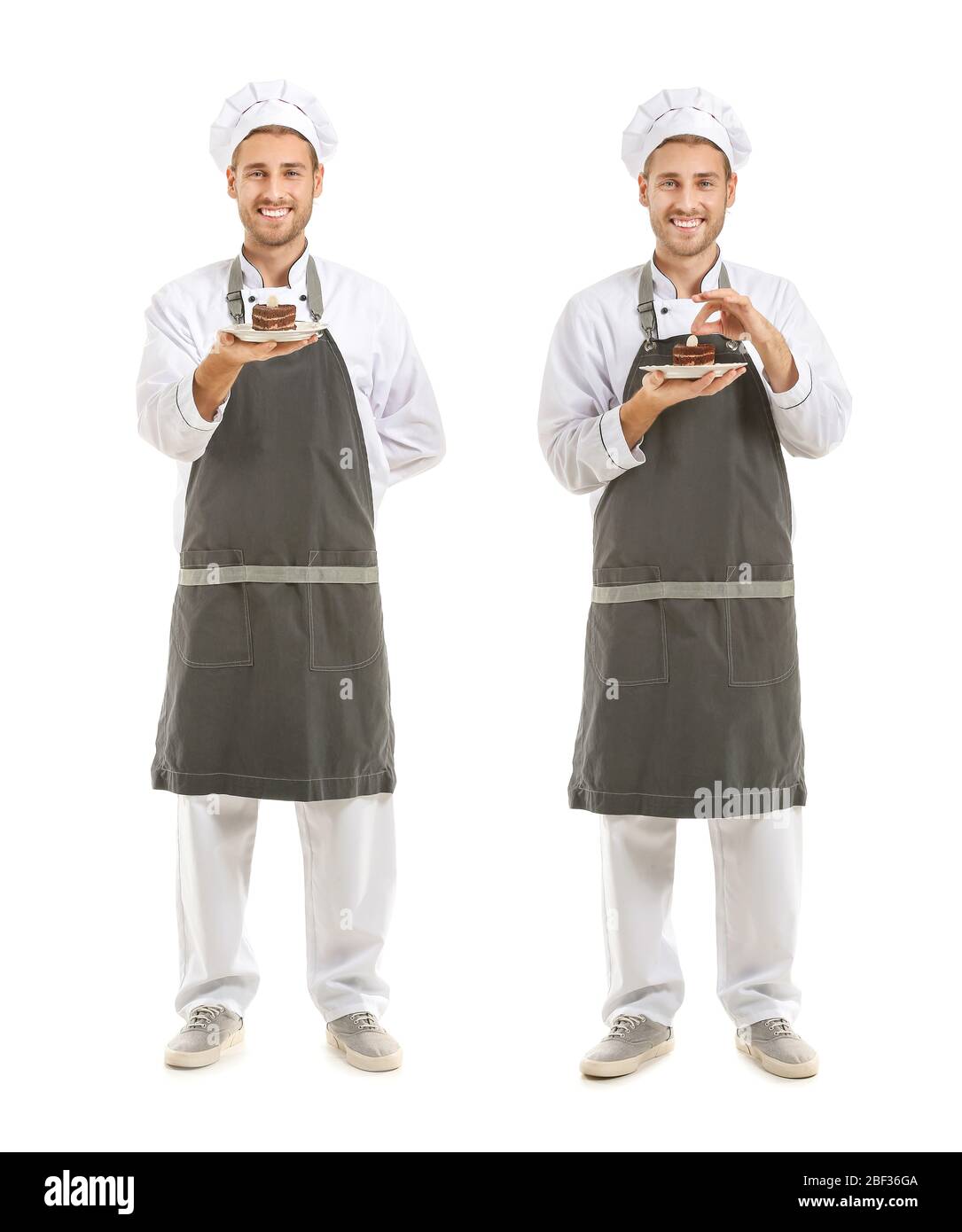 Set with handsome male chef on white background Stock Photo - Alamy