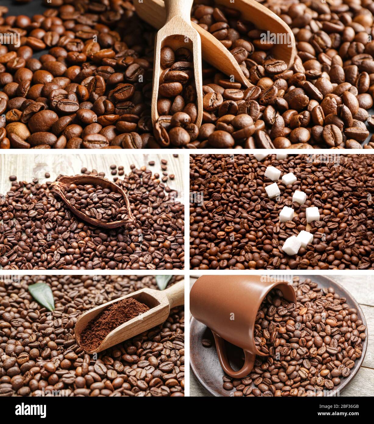 Collage of photos with roasted coffee beans Stock Photo - Alamy