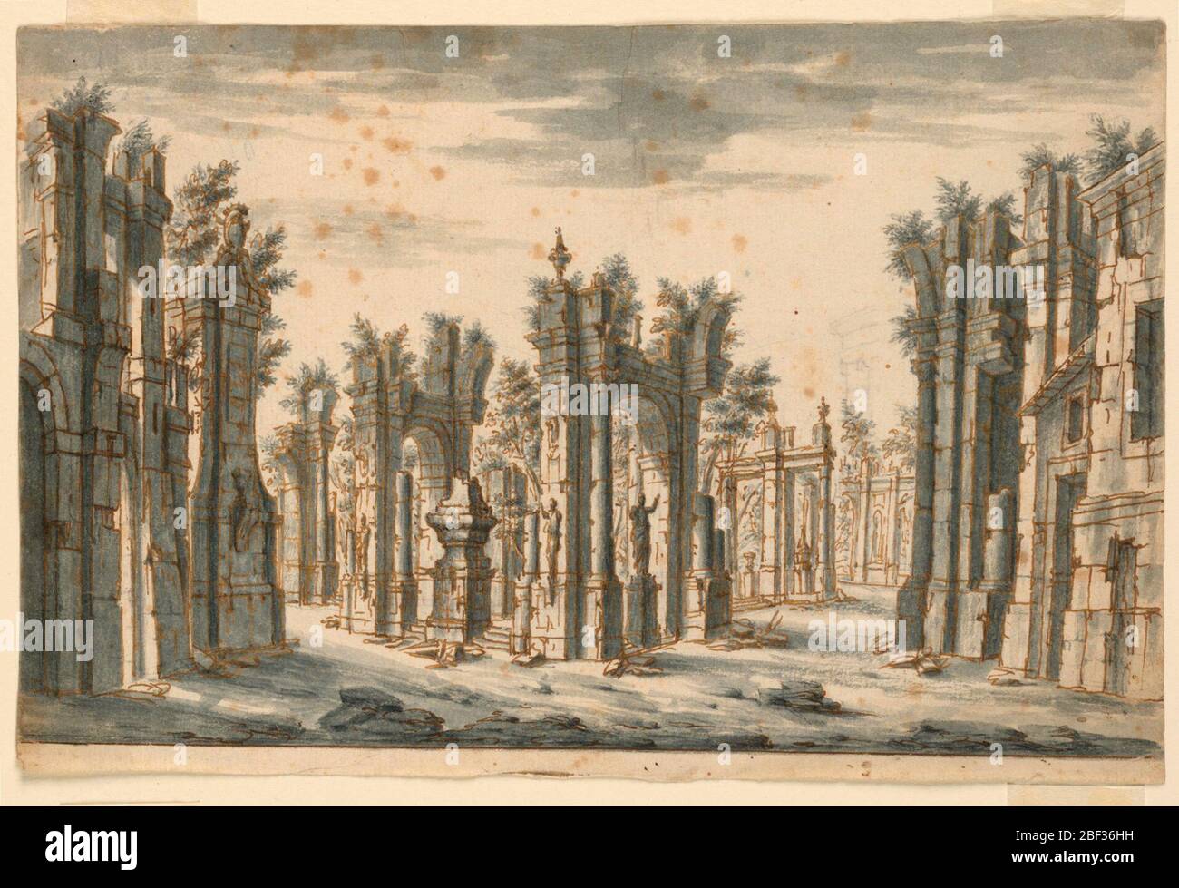 Stage Design Group of Buildings in Ruins. Horizontal rectangle. Ruins ...