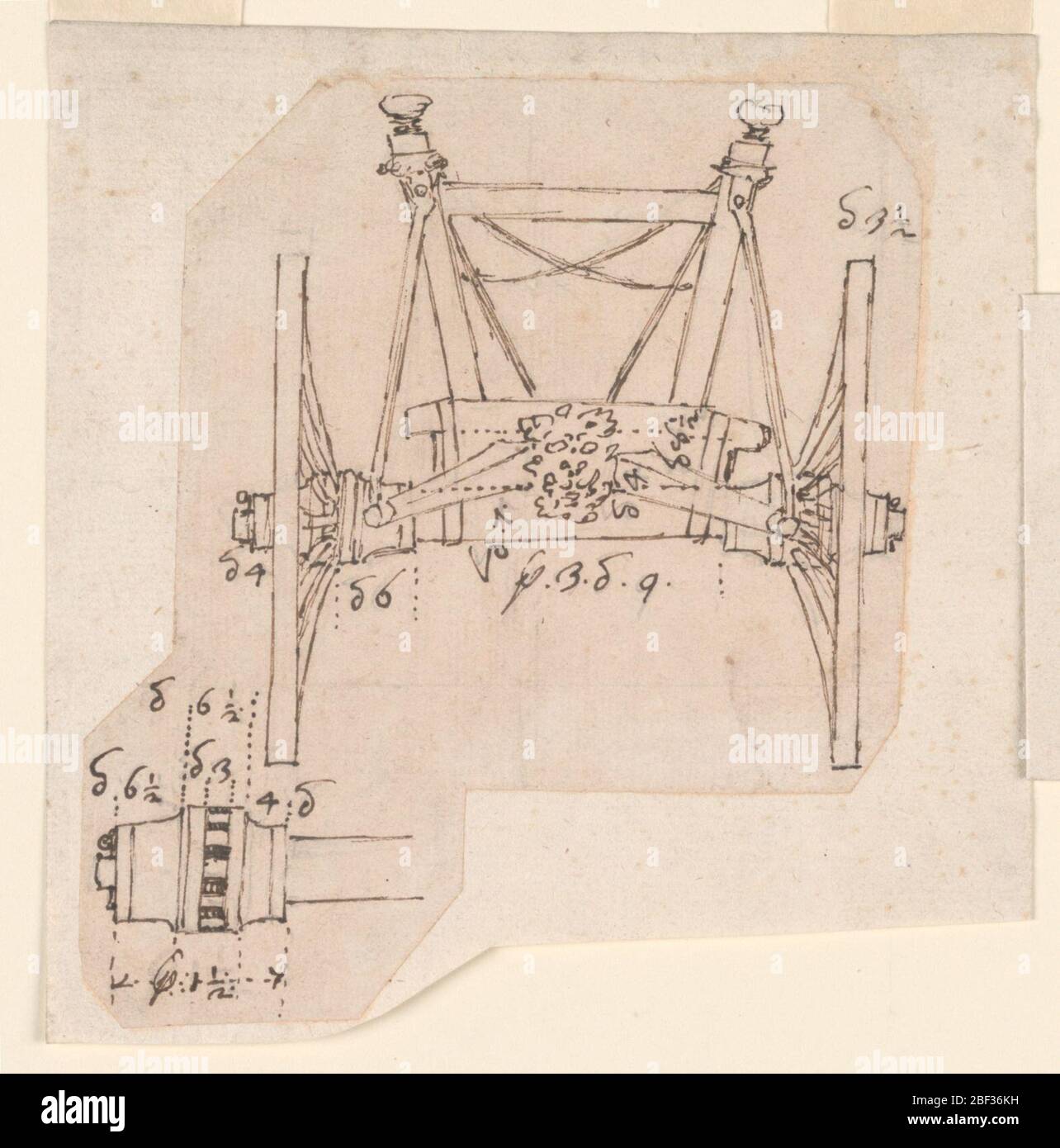 Plan of left wheels. Elevation of the constuctive parts of the front ...