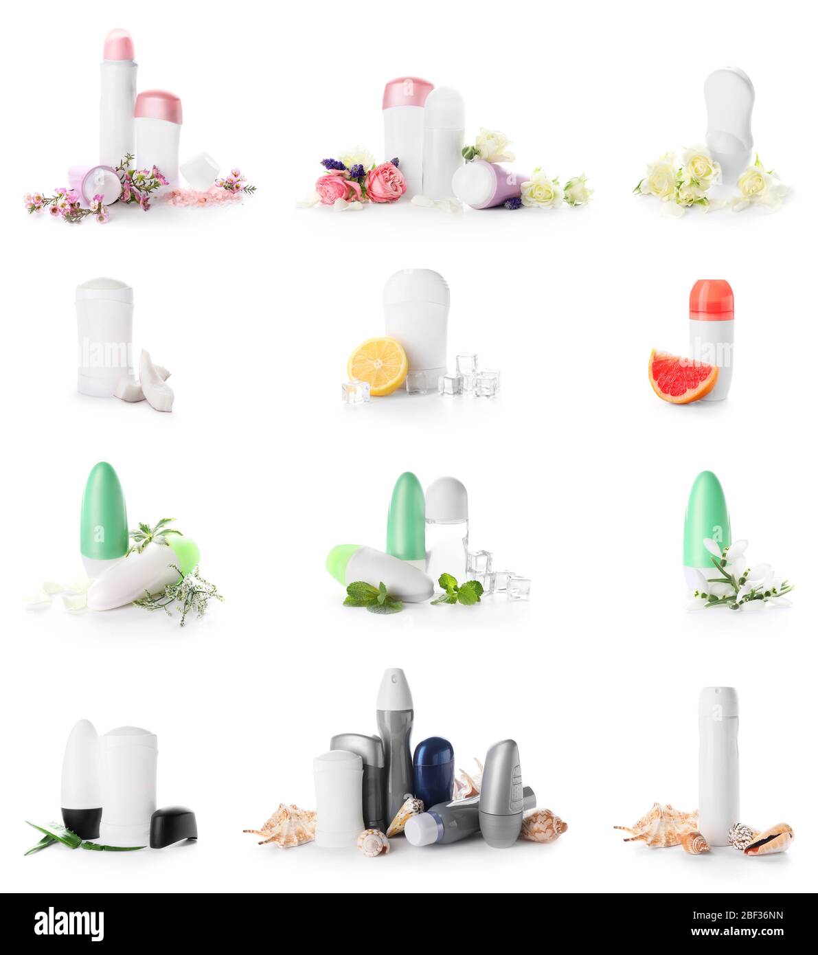 Set of different deodorants on white background Stock Photo - Alamy