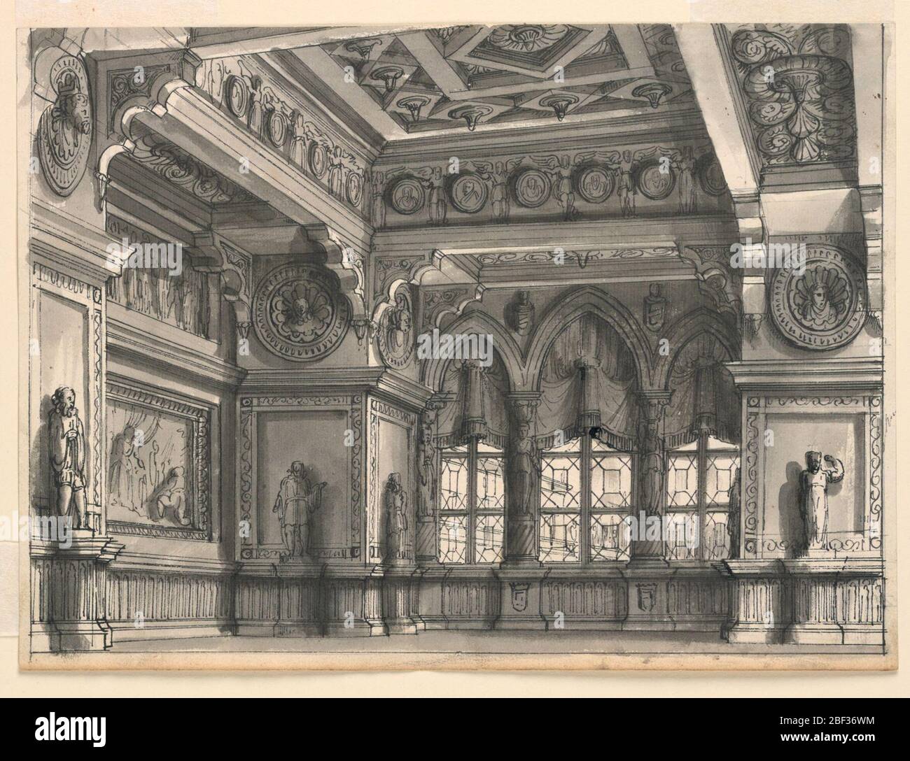 Stage Design Gothic Room. Horizontal rectangle. Gothic hall richly ...