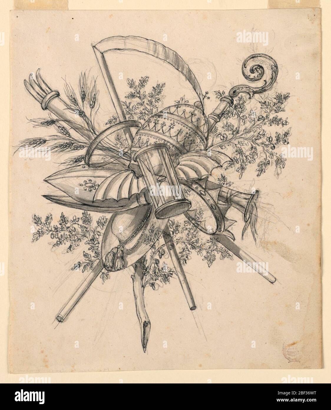 Trophy with Winged Hourglass. An assembly of a tiara, a mitre, a ...