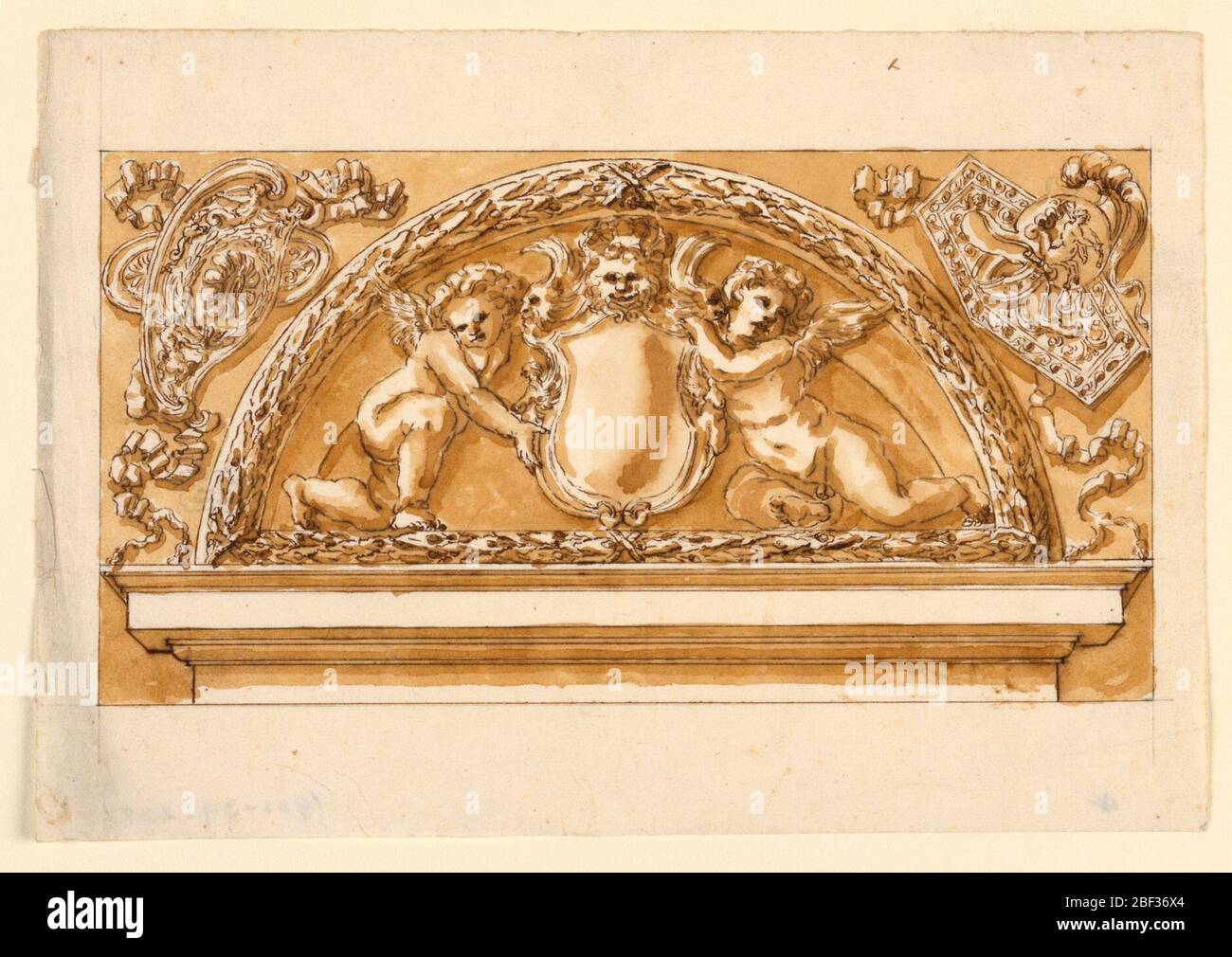 Design for a Tympanum. Design for a demi-lune tympanum with putti ...