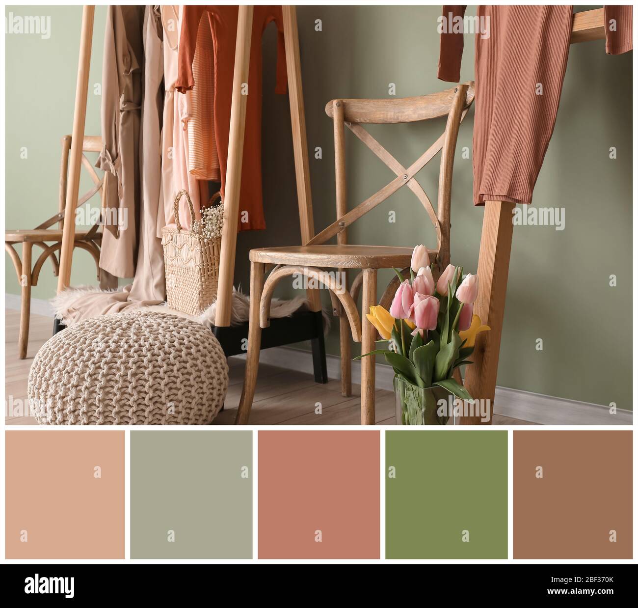 Interior of modern stylish dressing room. Different color patterns ...