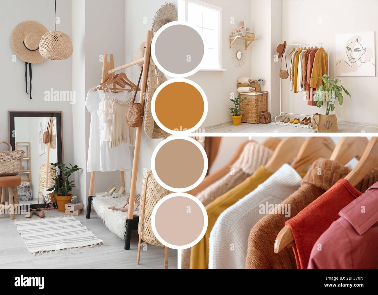 Collage of photos with modern clothes. Different color patterns Stock ...