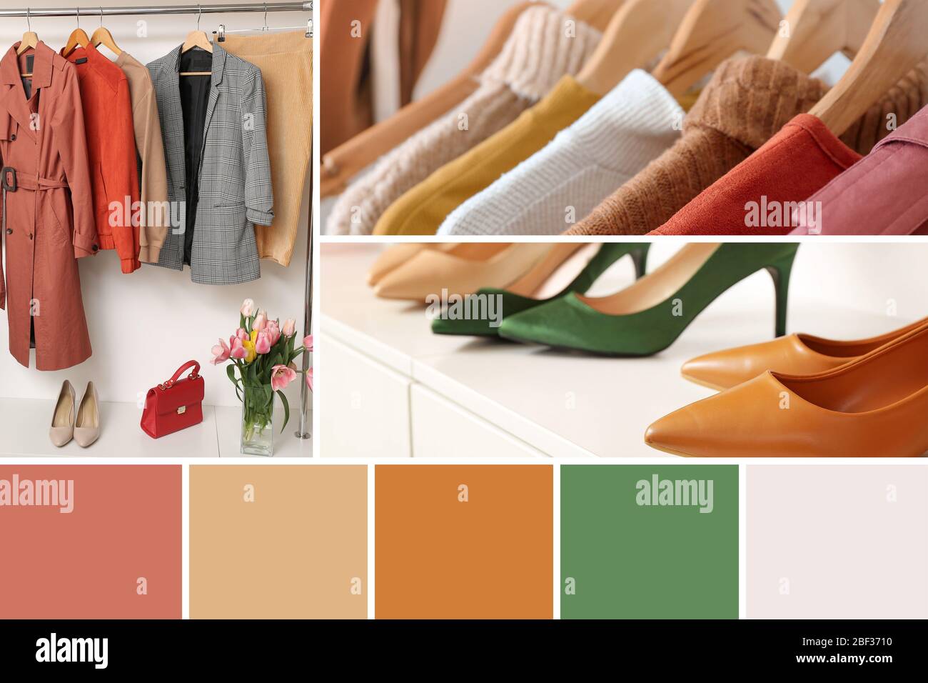 Collage of photos with modern wardrobe. Different color patterns Stock ...