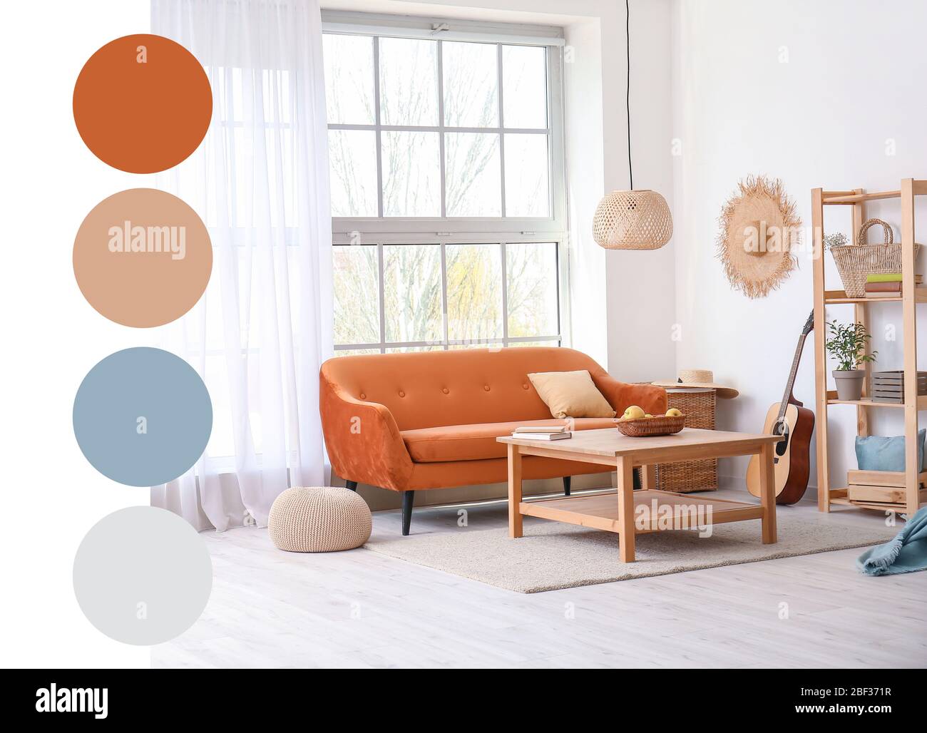Interior of beautiful modern living room. Different color patterns ...