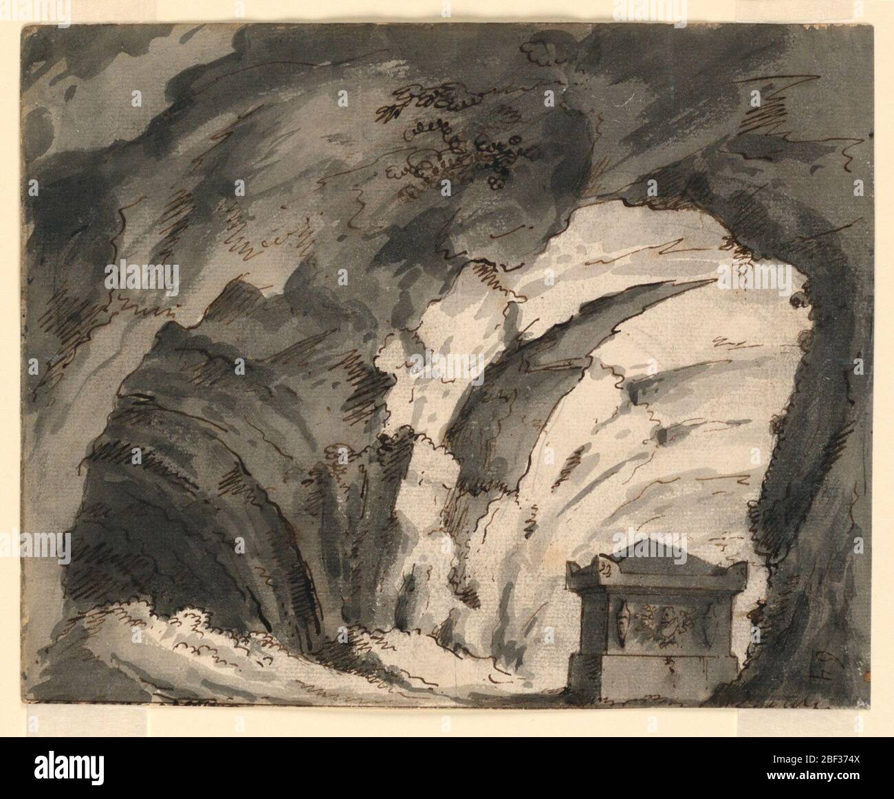 Stage Design Tomb in a Cave. Horizontal rectangle. Cave with antique ...
