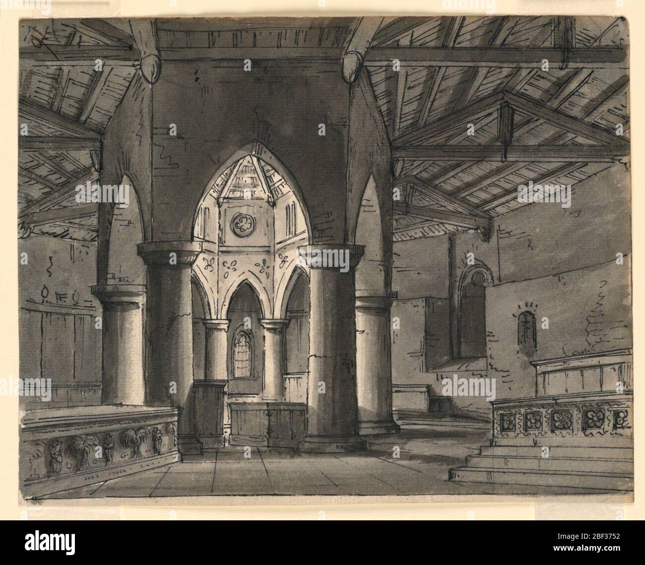 Stage Design Interior of Gothic Chapel. Horizontal rectangle. Interior ...