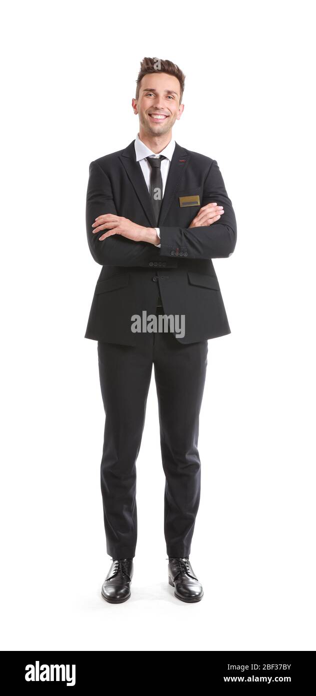 Portrait of hotel receptionist on white background Stock Photo - Alamy