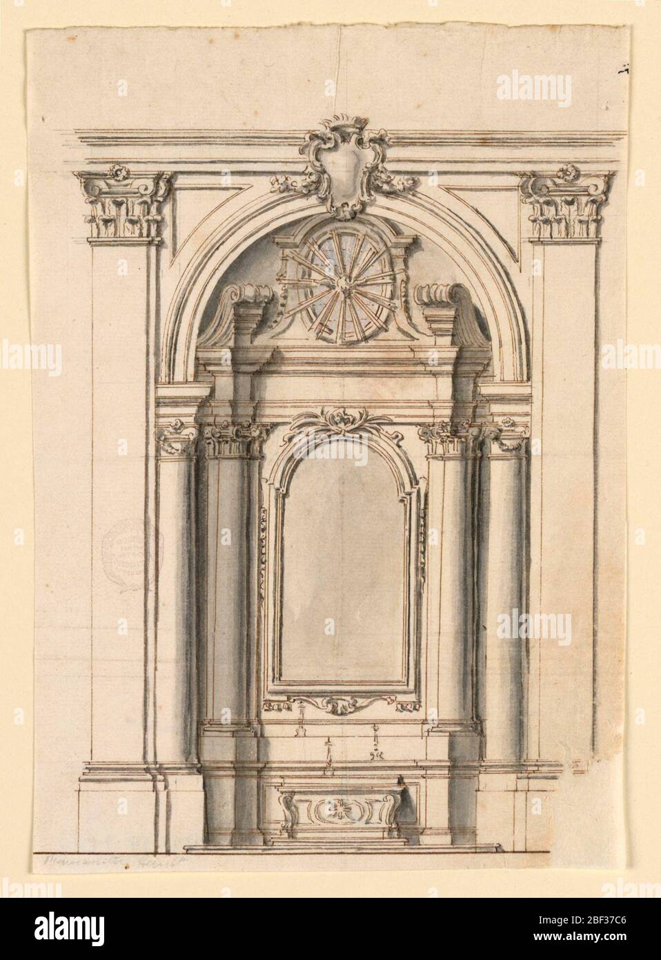 Project for an altar in a side chapel. Verticle composition of an altar ...