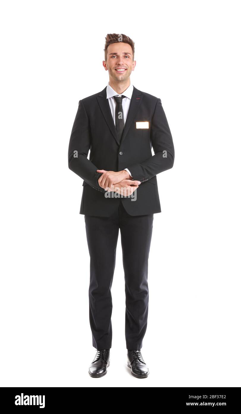 Portrait of hotel receptionist on white background Stock Photo - Alamy