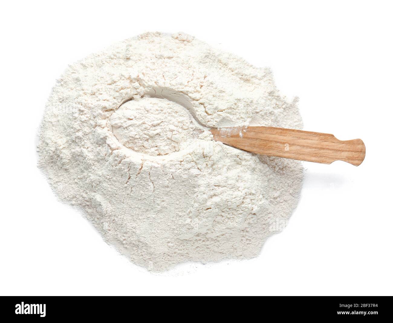 Spoon and flour on white background Stock Photo - Alamy