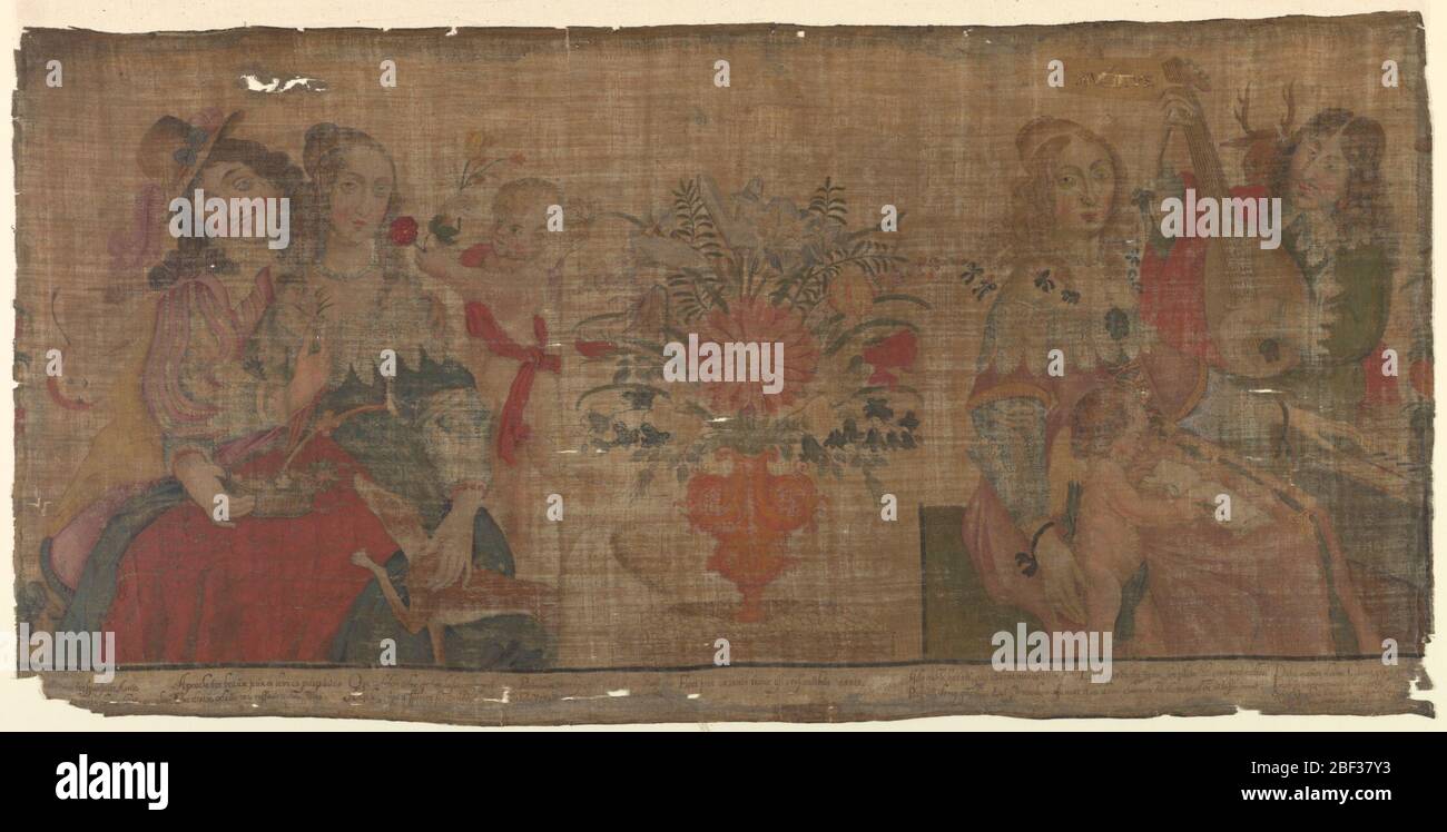 Senses of Smell and Hearing. Panel of natural colored linen plain cloth ...