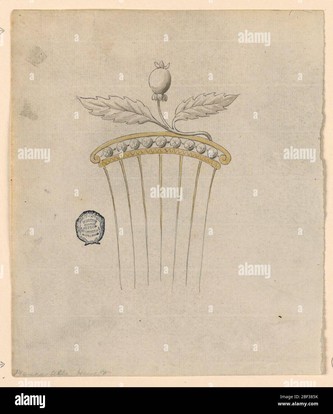 Project for a Comb. The crest is formed by a branch with two leaves and ...