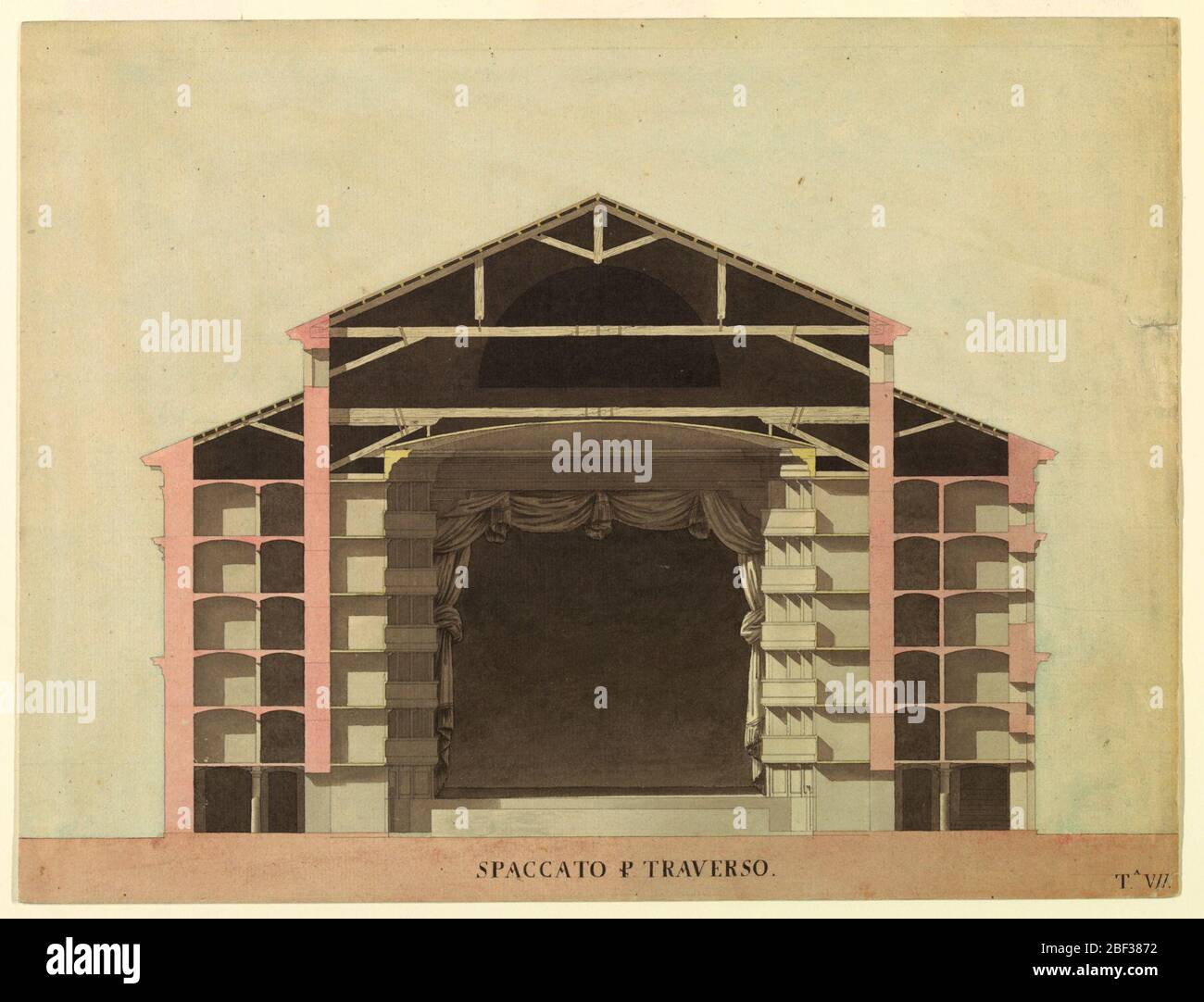 Competition Design for La Fenice Venice Transverse Section. Drawing in ...