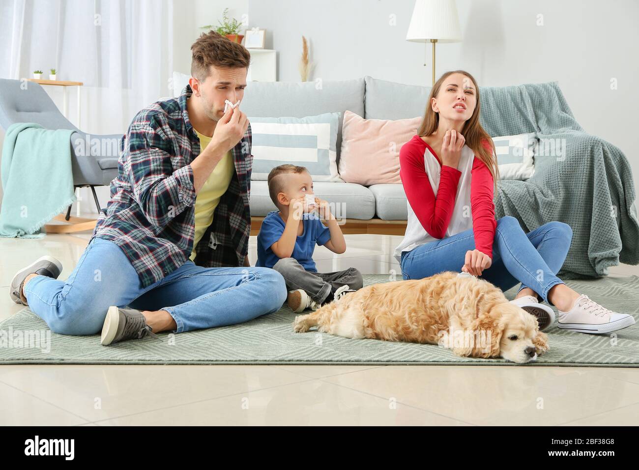 Family suffering from pet allergy at home Stock Photo - Alamy