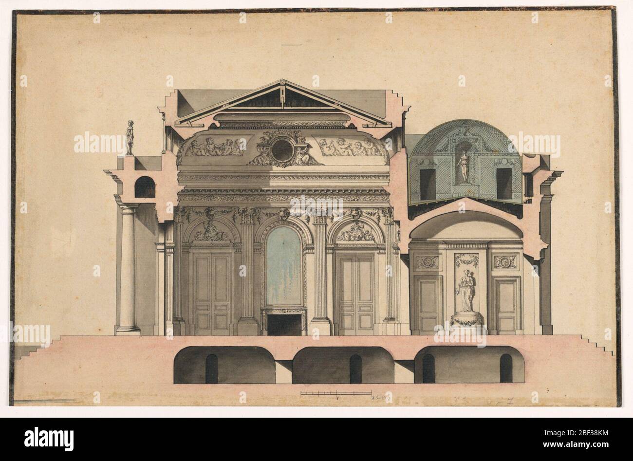 Section of a Villa. Section of a villa with three rooms. Steps lead to ...