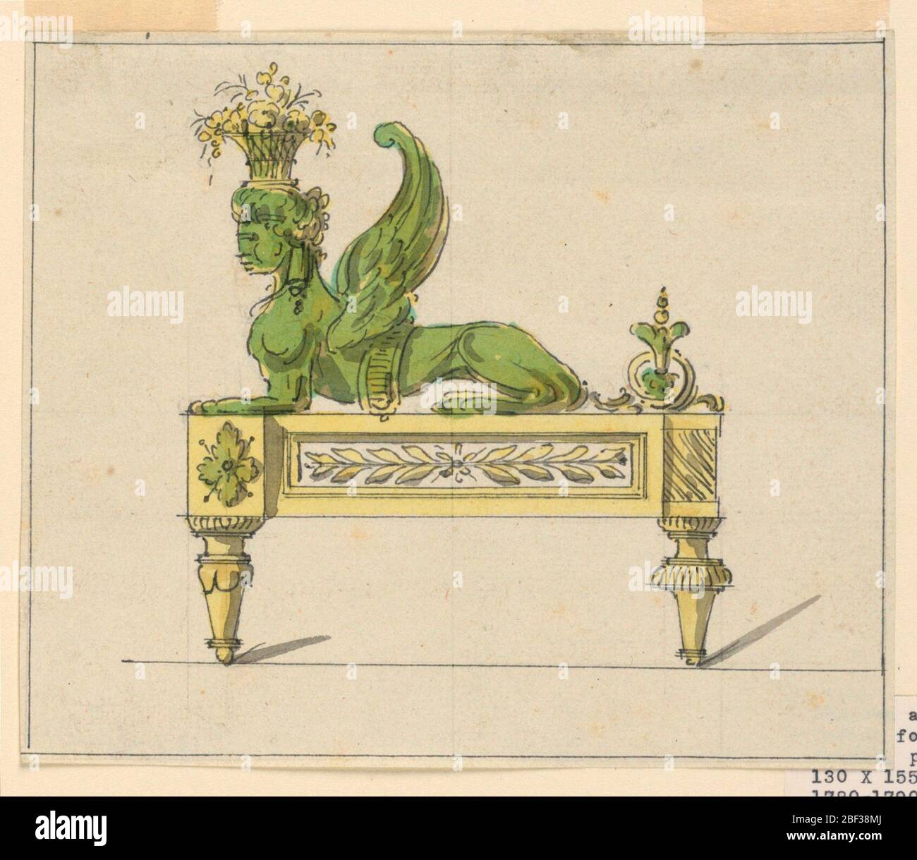 Design for a Firedog. A bronze base supporting the seated figure of a ...
