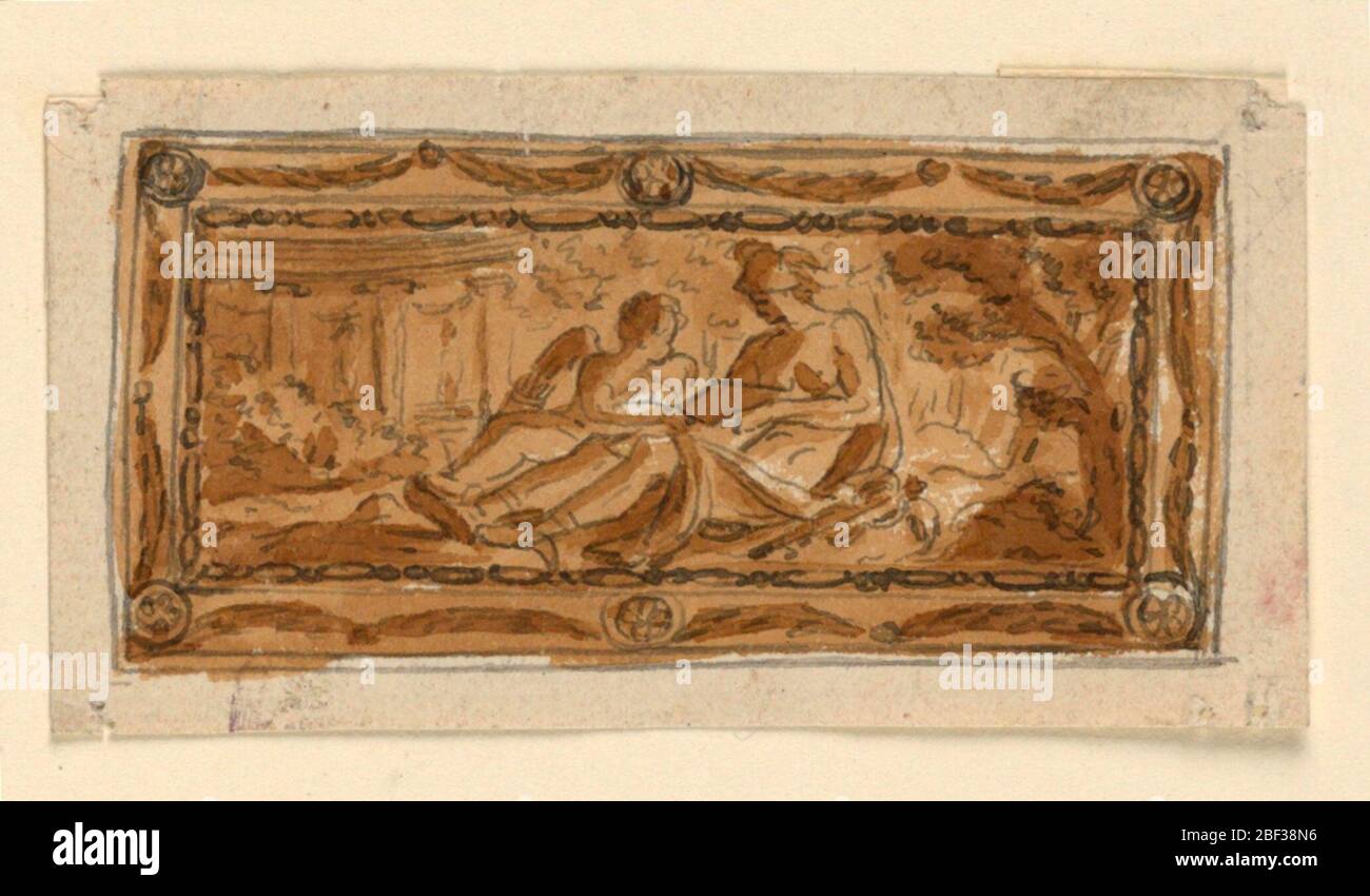 Design for the Cover of a Snuff Box. Cupid seated beside Hermes, gives ...