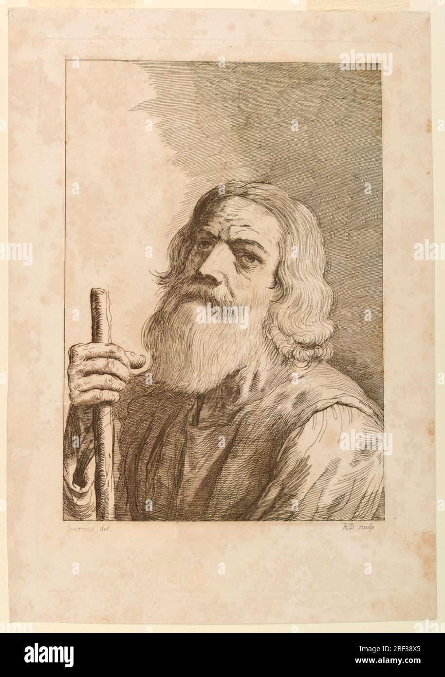 Old Man with a Staff. The man's eyes are raised; he faces slightly left ...