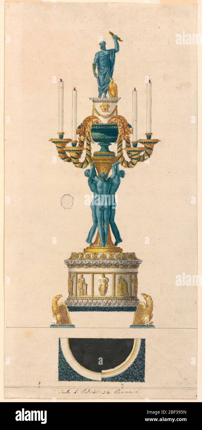 A Candlestick with Four Branches. The oblong plinth of a half circular ...