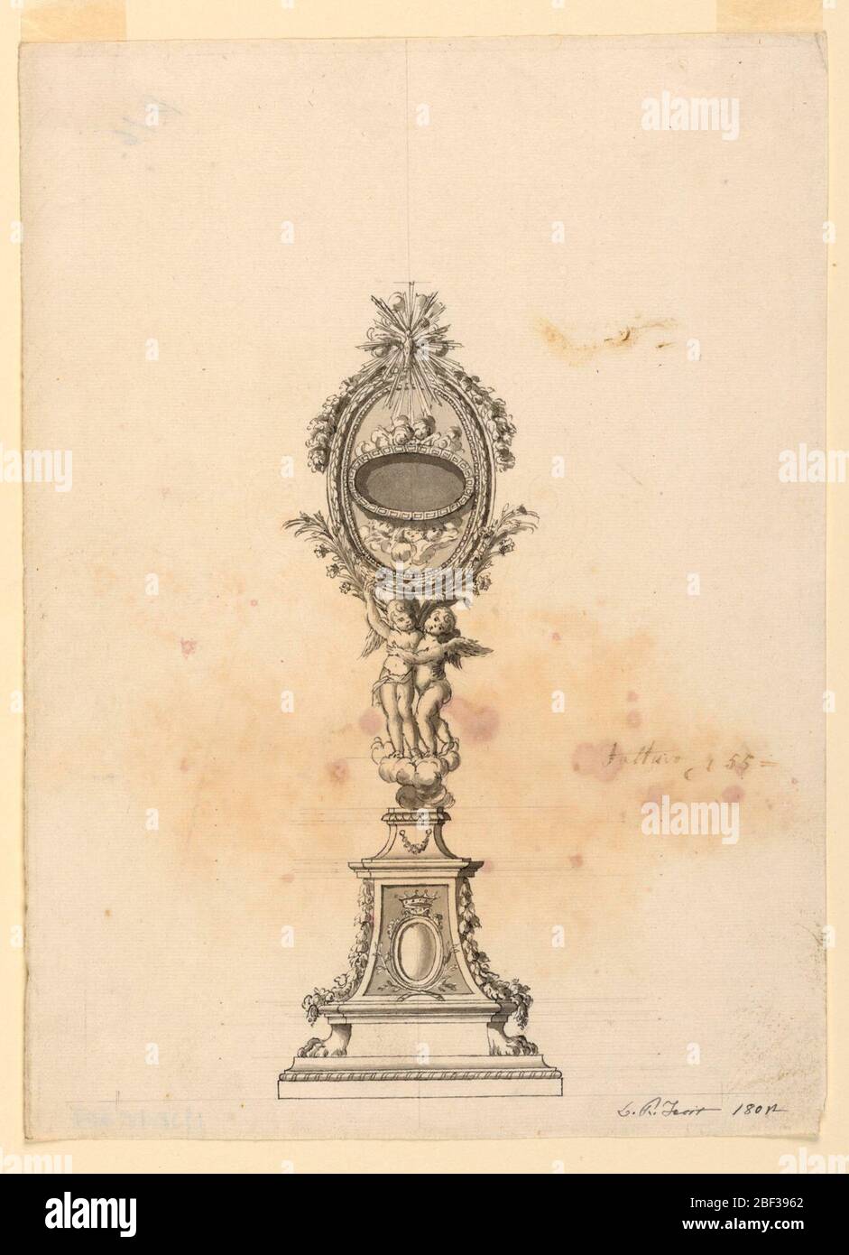 Design for a Reliquary. Vertical rectangle. Base and shaft variations ...