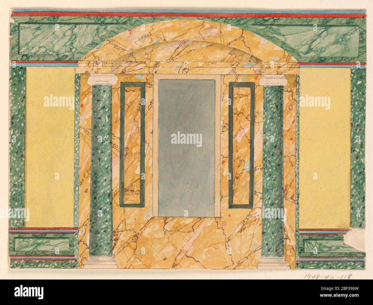 Wall Elevation with Marbled Niche. Horizontal composition illustrating ...